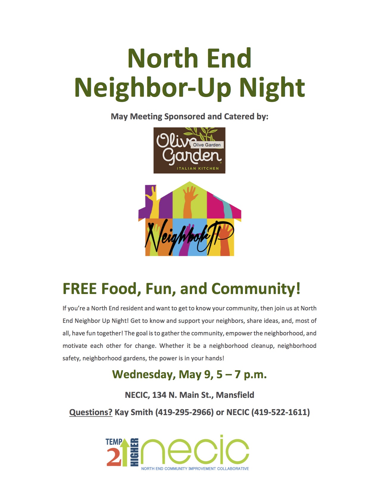 May's North End Neighbor Up Night sponsored by The Olive Garden - NECIC